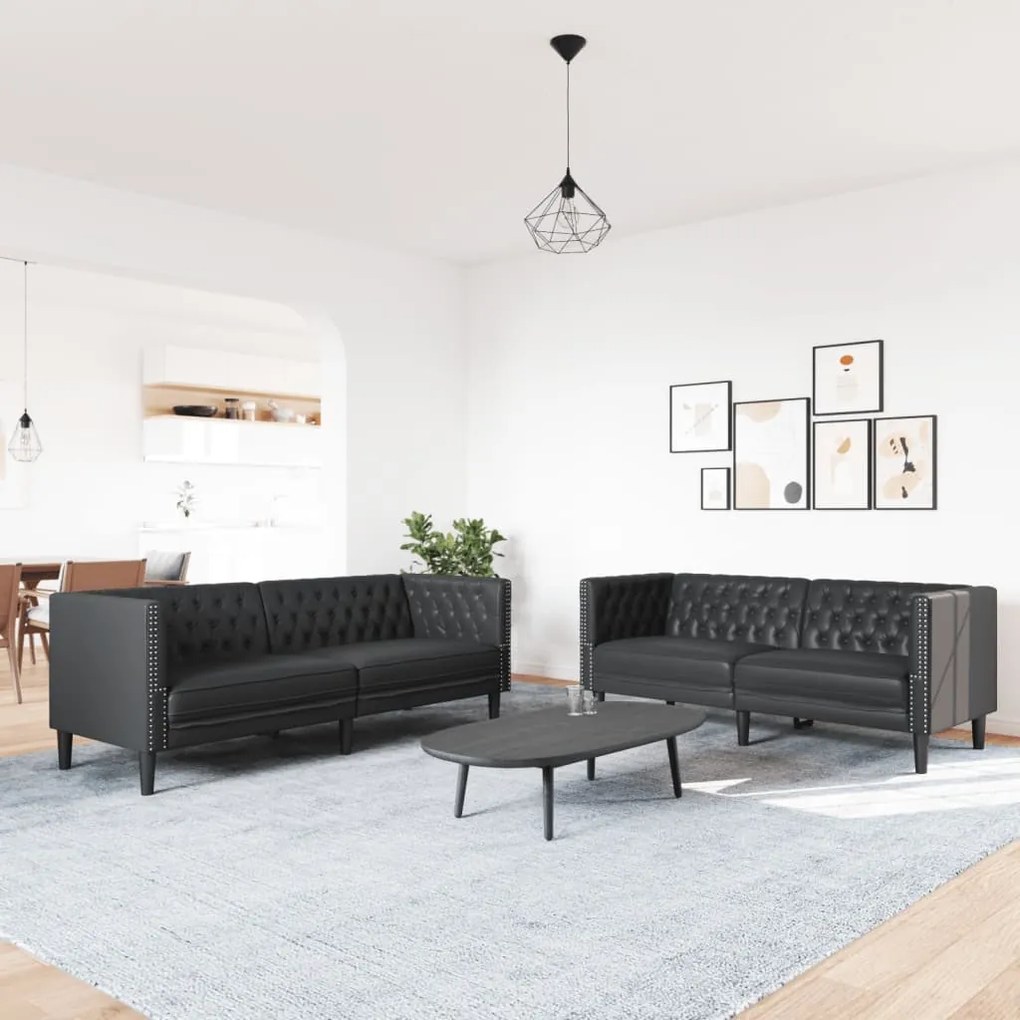 2dílná sedací souprava Chesterfield černá umělá kůže 3209274