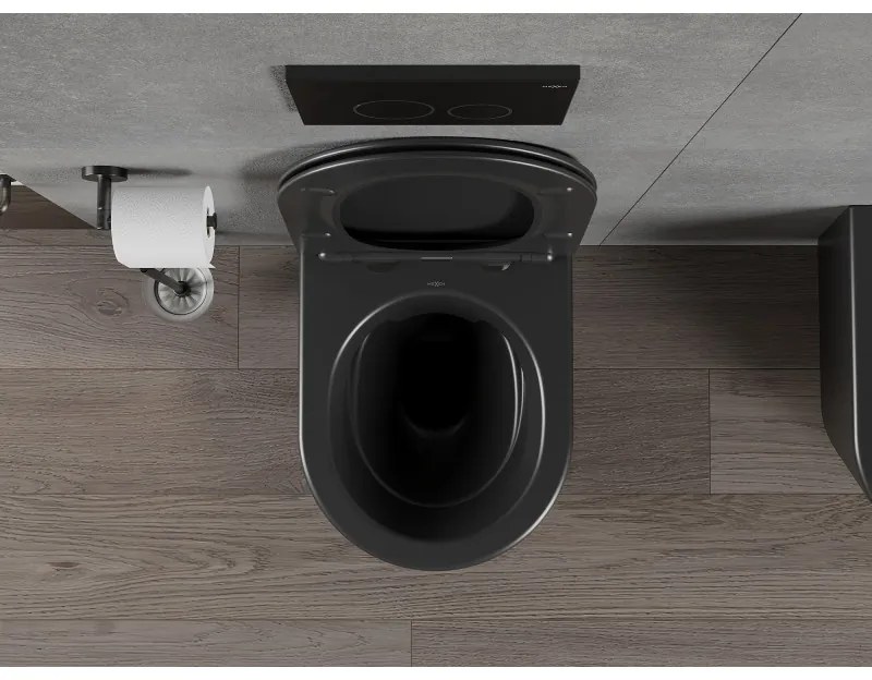 Mexen Rico závěsné wc Rimless s toaletním Slim sedátkem z duroplastu, černá matná - 30721085