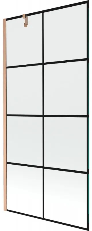 Mexen Next, 1-křídlová vanová zástěna 90 x 150 cm, 6mm čiré sklo - černý vzor, měděná matná, 895-090-000-00-70-77