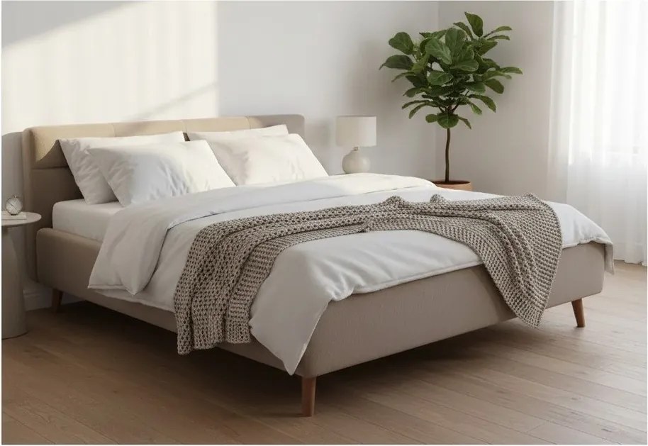 Béžová čalouněná dvoulůžková postel s úložným prostorem s roštem 180x200 cm Lotte - II. jakost – Meise Möbel
