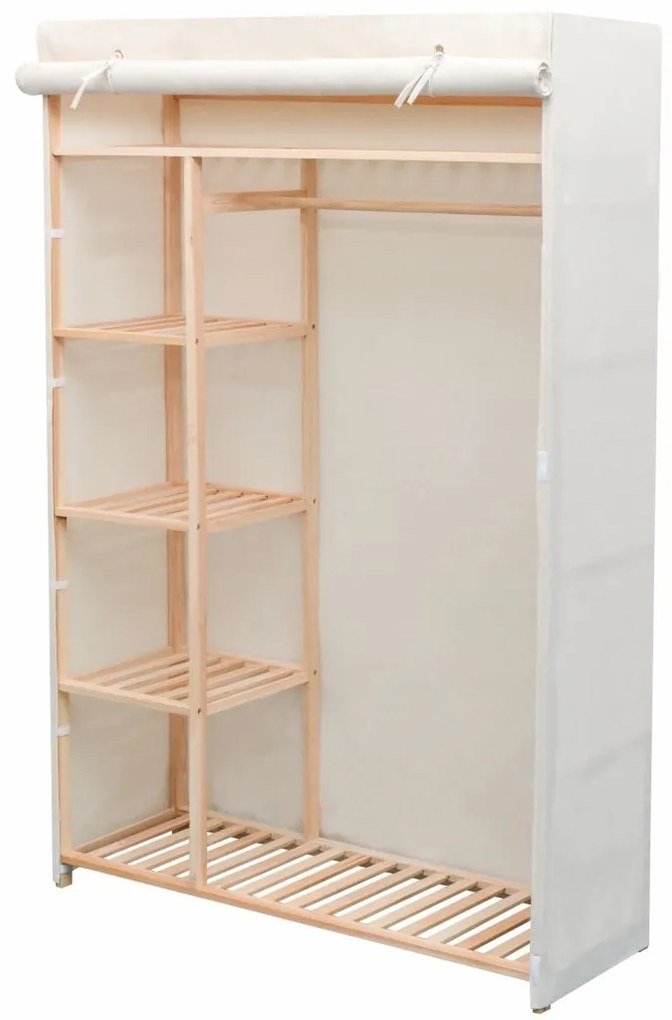 Šatní skřín - látka a borové dřevo | 110x40x170 cm