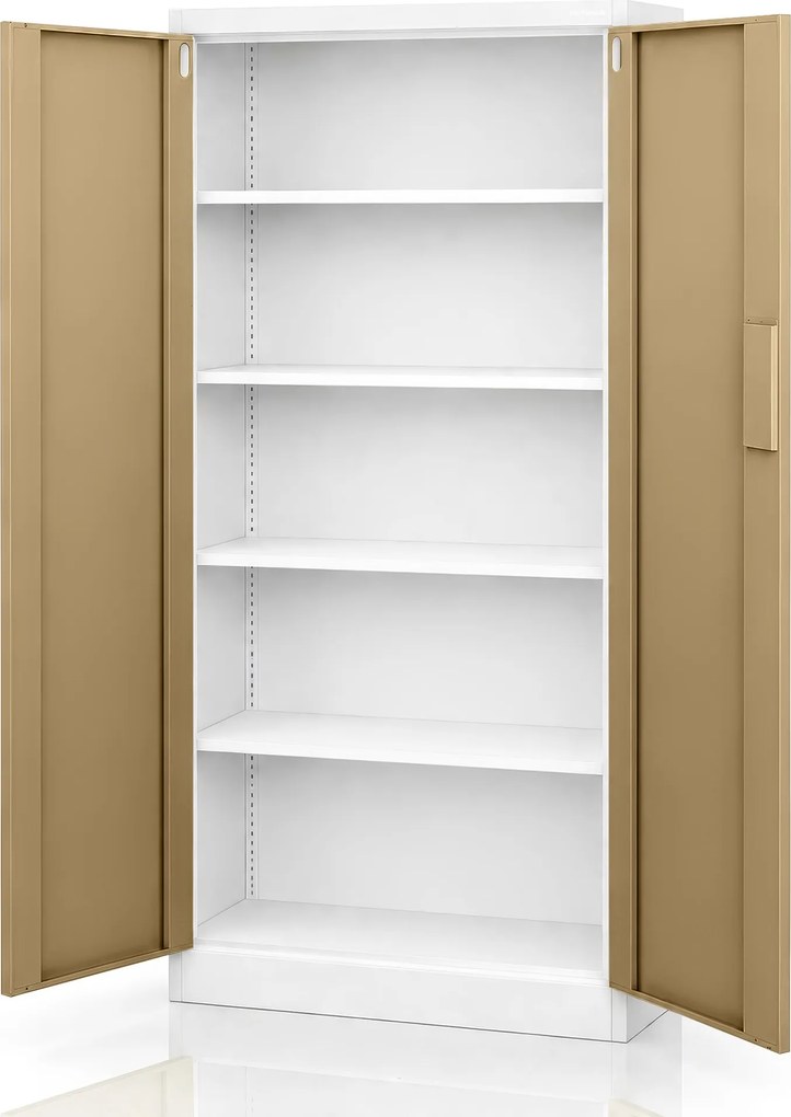 Kovová kancelářská skříň se zámkem na kód bílá, ořech, 900x1850x400 mm: DANIEL Eco Design