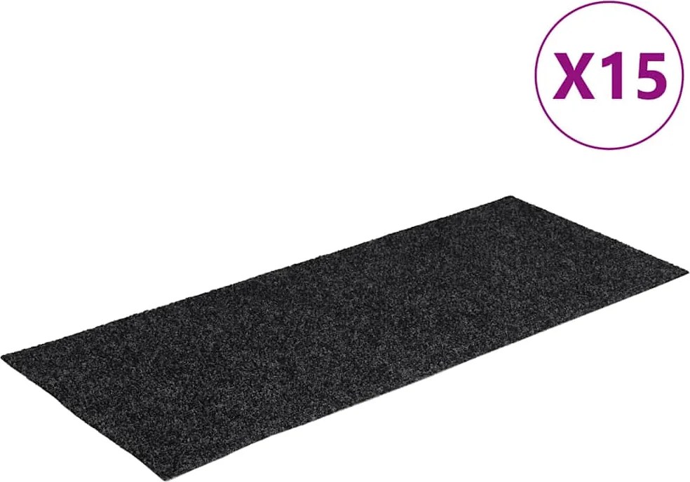 Schodové rohože samolepicí 15 ks 60 x 25 cm tmavě šedé obdélníkové 326913