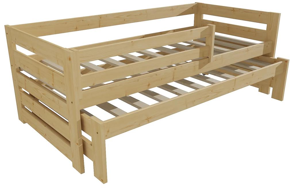 Vomaks Dětská postel s výsuvnou přistýlkou DPV 007 se zábranou Rozměr: 90 x 200 cm, Barva: bezbarvý lak