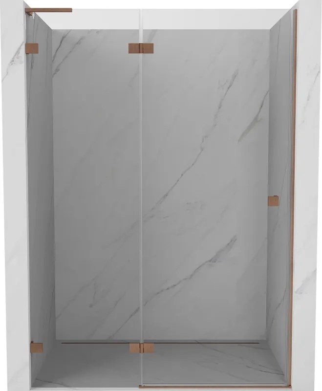 Mexen Lunar L, levé otočné sprchové dveře 140 cm, 8mm čiré sklo, měděný matný profil, 834L-140-000-65-00-L