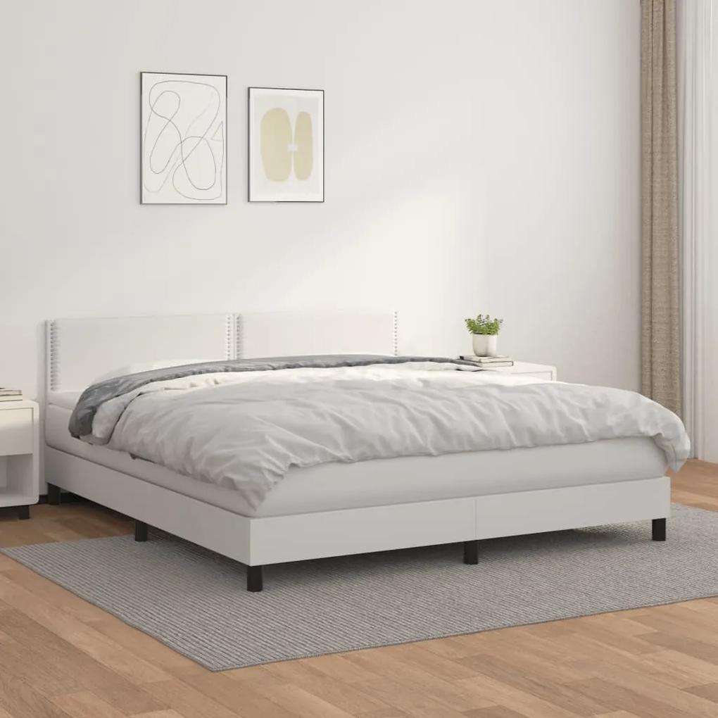 Box spring postel s matrací bílá 180x200 cm umělá kůže - Default Title