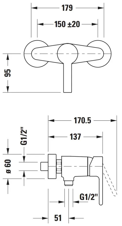 Duravit B.2 - sprchová baterie nástěnná, barva: chrom, B24230000010