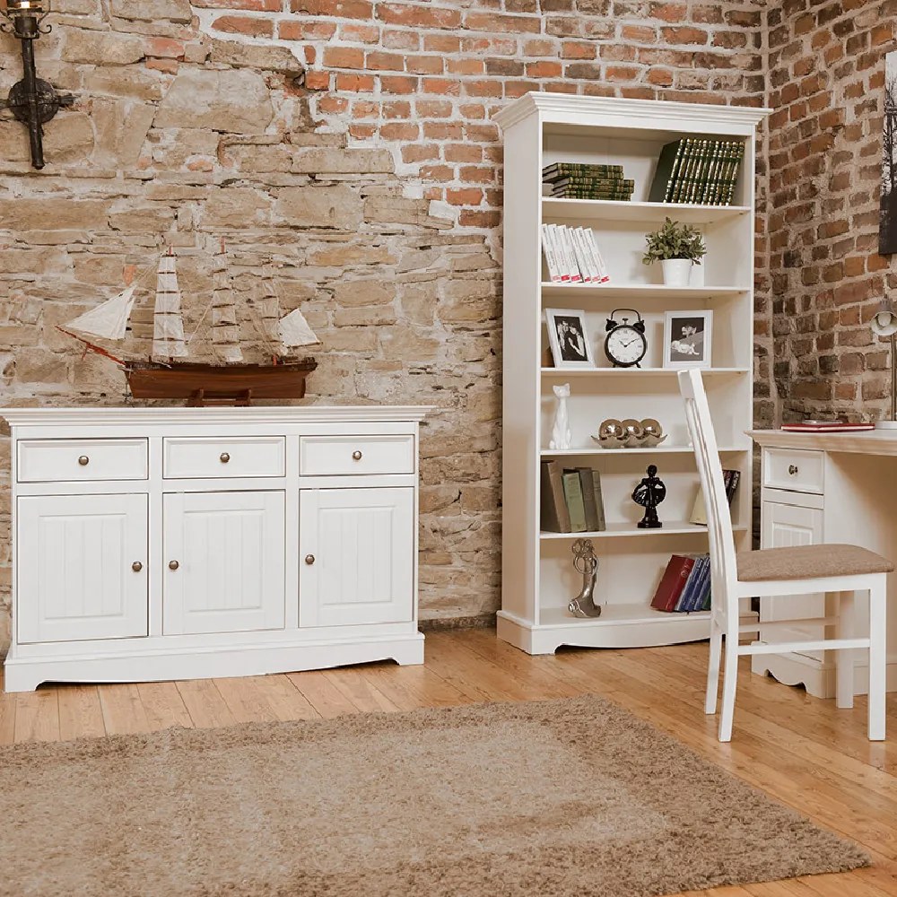 Massive home | Bílá komoda  z masivu Belluno Elegante 3D3S s bílou deskou