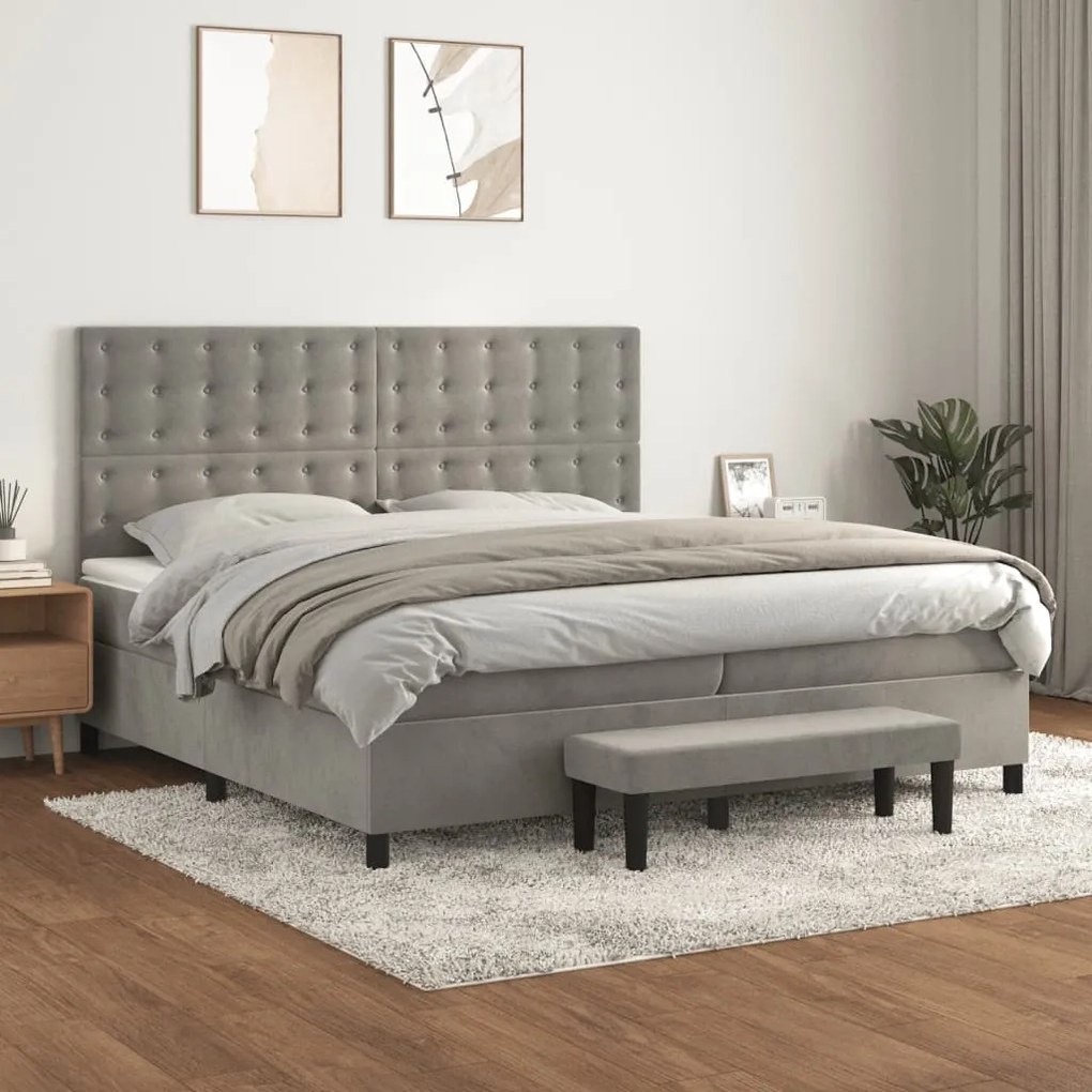 Box spring postel s matrací světle šedá 200x200 cm samet 3138103