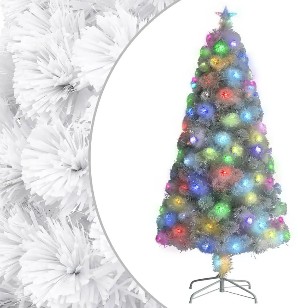 Vánoční stromek s LED osvětlením bílý 120 cm optické vlákno 328449