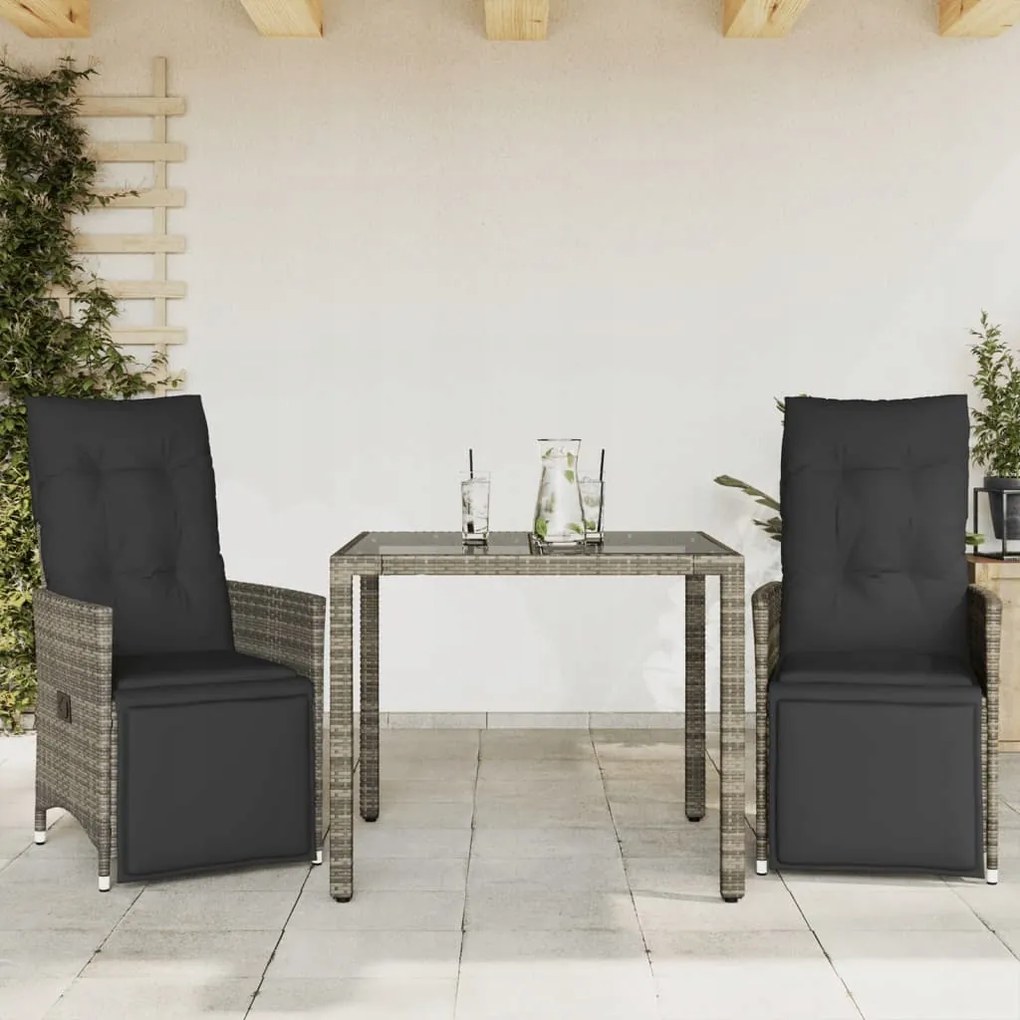 5Dílný Zahradní Bistro Set S Poduškami Šedý Polyratan Sklo 2 90 x 90 x