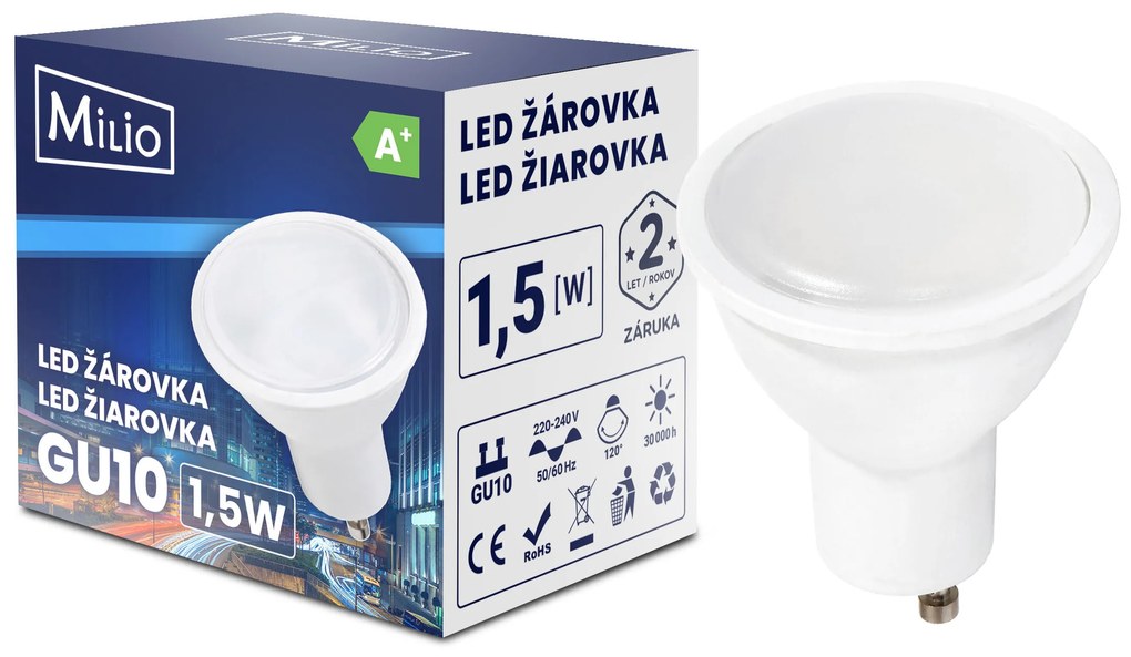 BERGE LED žárovka - GU10 - 1,5W - 125Lm - teplá bílá