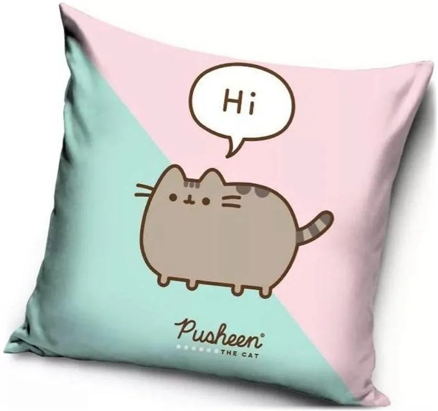 Dekorační polštář Kočička Pusheen - motiv Hi - 40 x 40 cm
