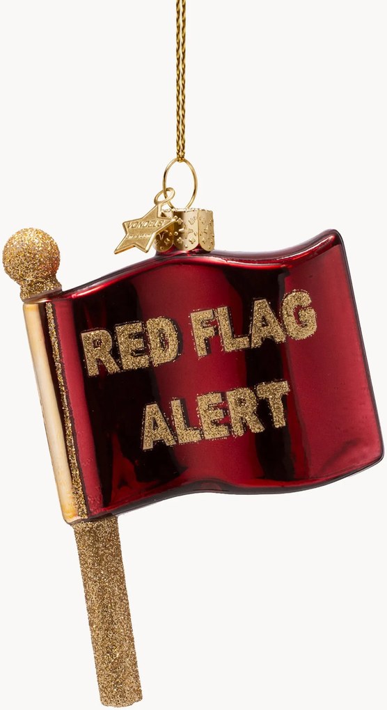 Ručně foukaná vánoční ozdoba Red Flag