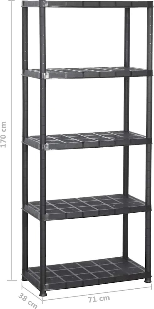 Úložný regál 5patrový černý 71 x 38 x 170 cm plast 147684