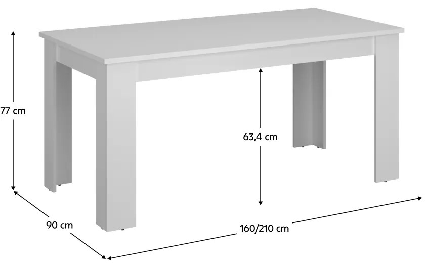 Kondela Jídelní rozkládací stůl, bílá, 160-210x90, ERODIN
