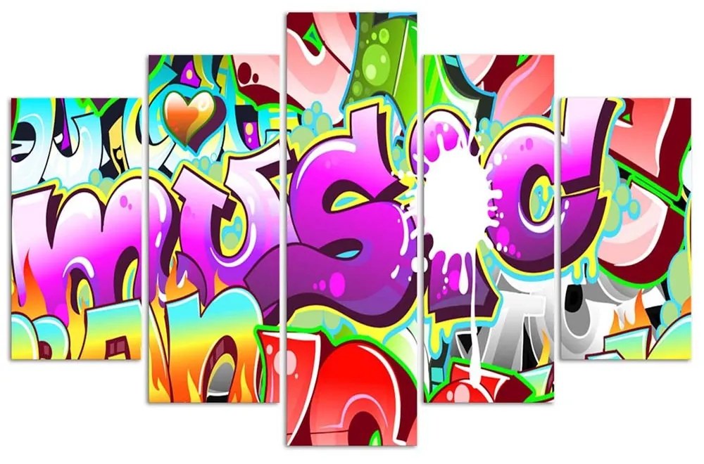 Gario Obraz na plátně Graffiti hudba - 5 dílný Rozměry: 100 x 70 cm