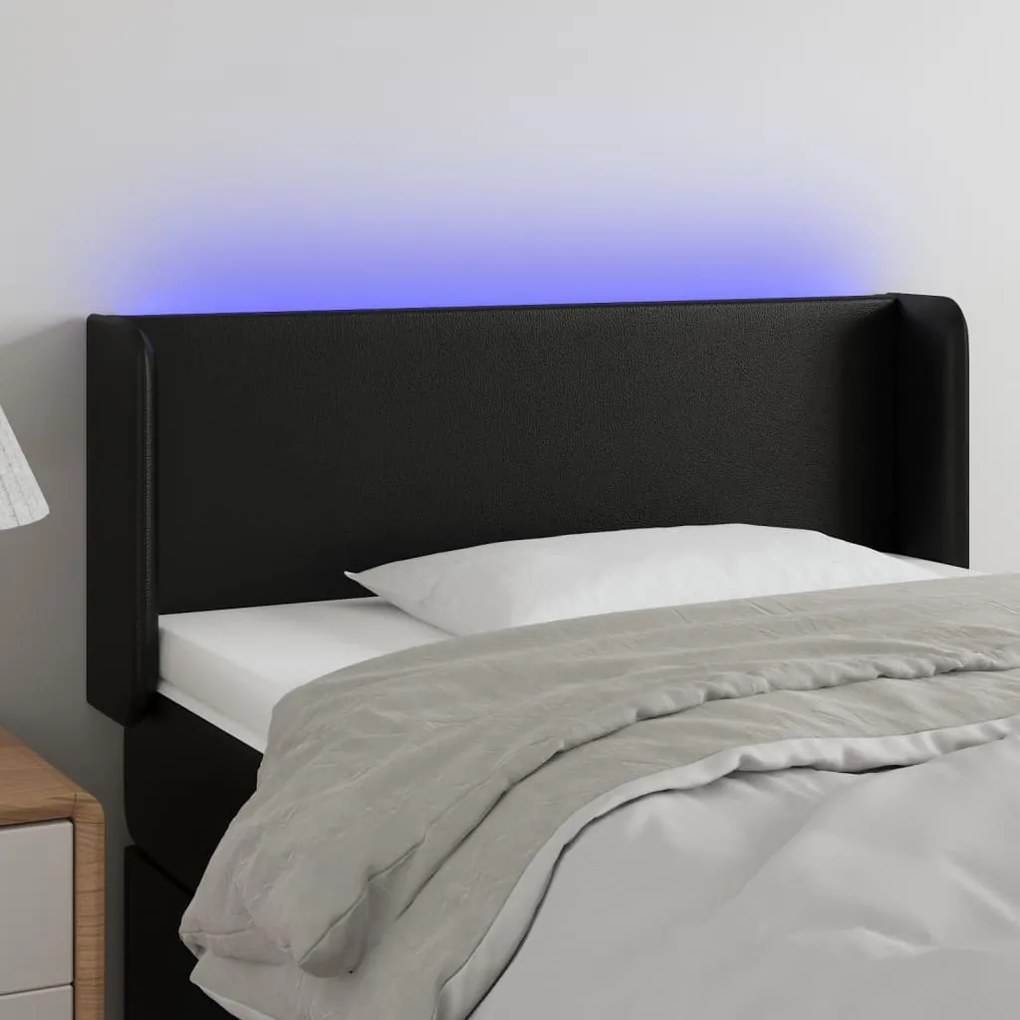 Čelo postele s LED černé 103 x 16 x 78/88 cm umělá kůže
