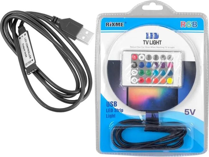 LED pásek za TV RGB 5050, 5V, 2m, USB, ovladač