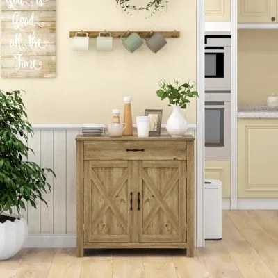 HOMCOM kuchyňská skříňka ve venkovském stylu s dvoudveřovou skříní a zásuvkou, 80x39,7x80 cm, vzhled dřeva