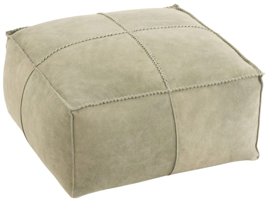 Béžovo-zelený kožený puf / sedák Pouf cross low - 50*50*25cm