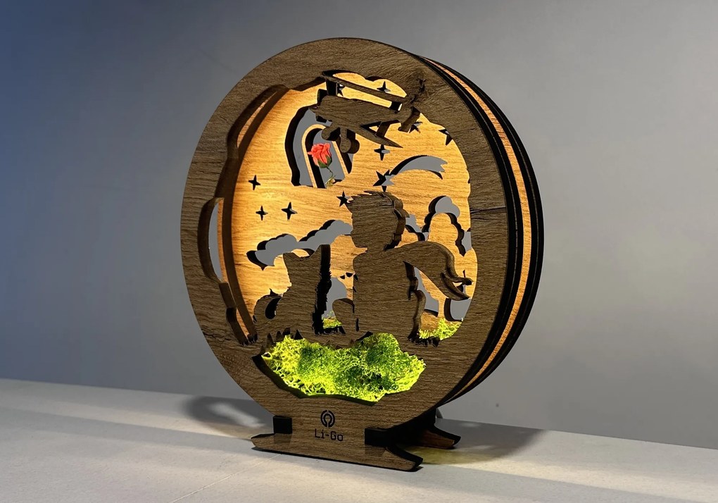 Li-Go "Malý princ s růží" lampa 20x22cm provedení povrchu: jedle