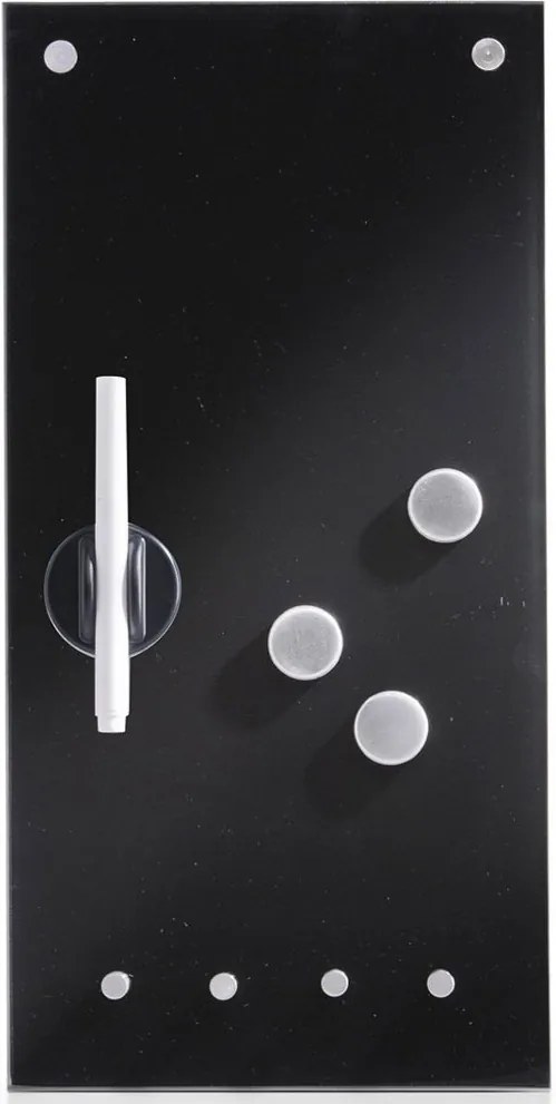 MEMO skleněná tabule na poznámky, černá + 3 magnety a 4 háčky, 40x20 cm, ZELLER