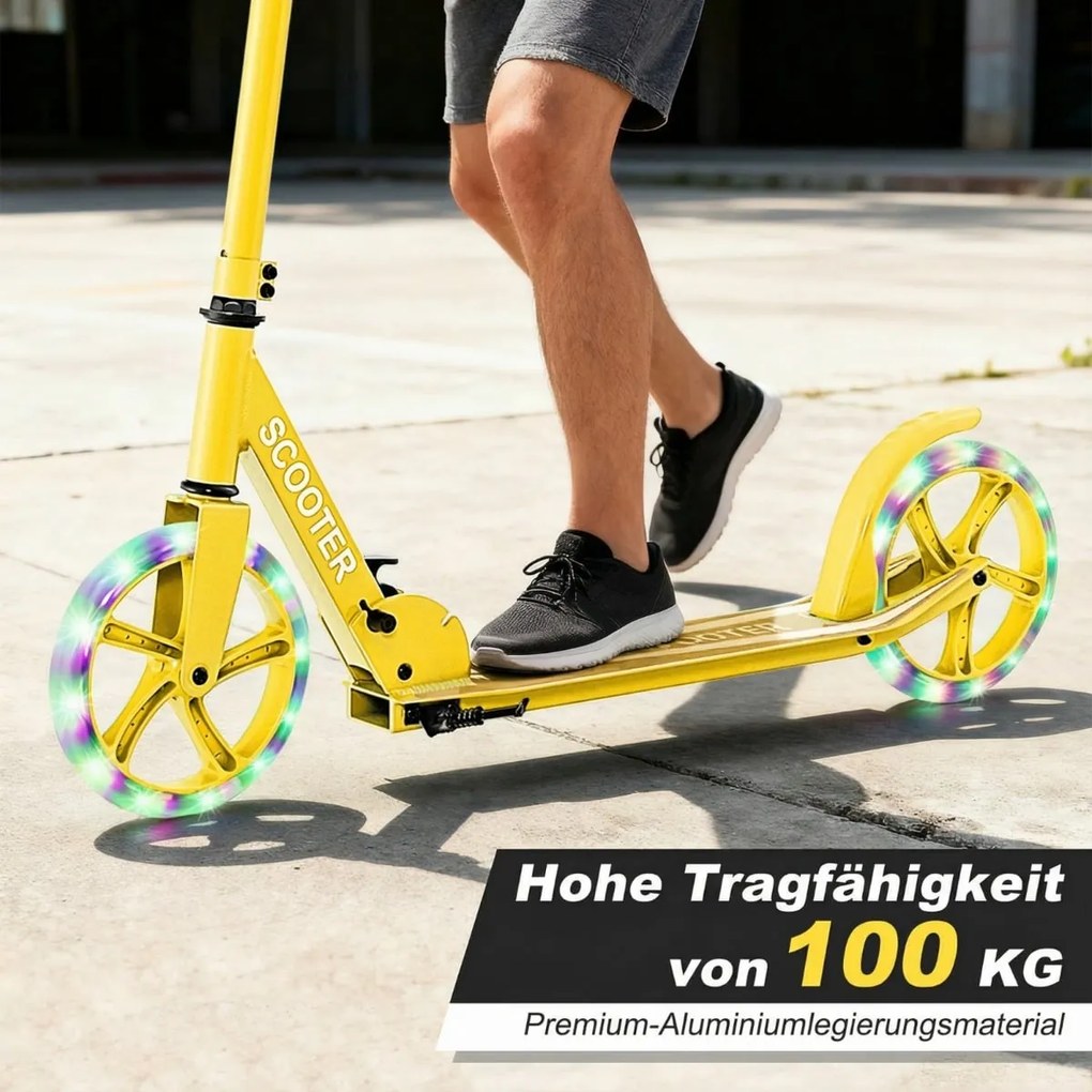 Costway Skládací koloběžka s nosností 100 kg a 2 LED koly, výškově – žluť