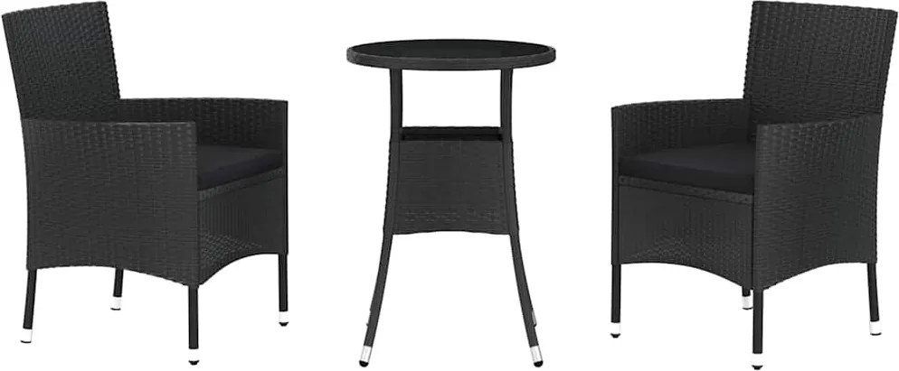 3dílný zahradní bistro set s poduškami černý polyratan 3187416