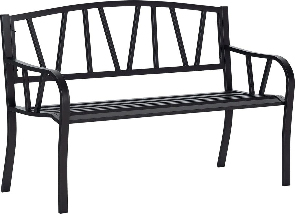 Outsunny Černá Voděodolná Metalová Zahradní Lavice, Venkovní Železná Lavice pro Dva, 128x56x86cm