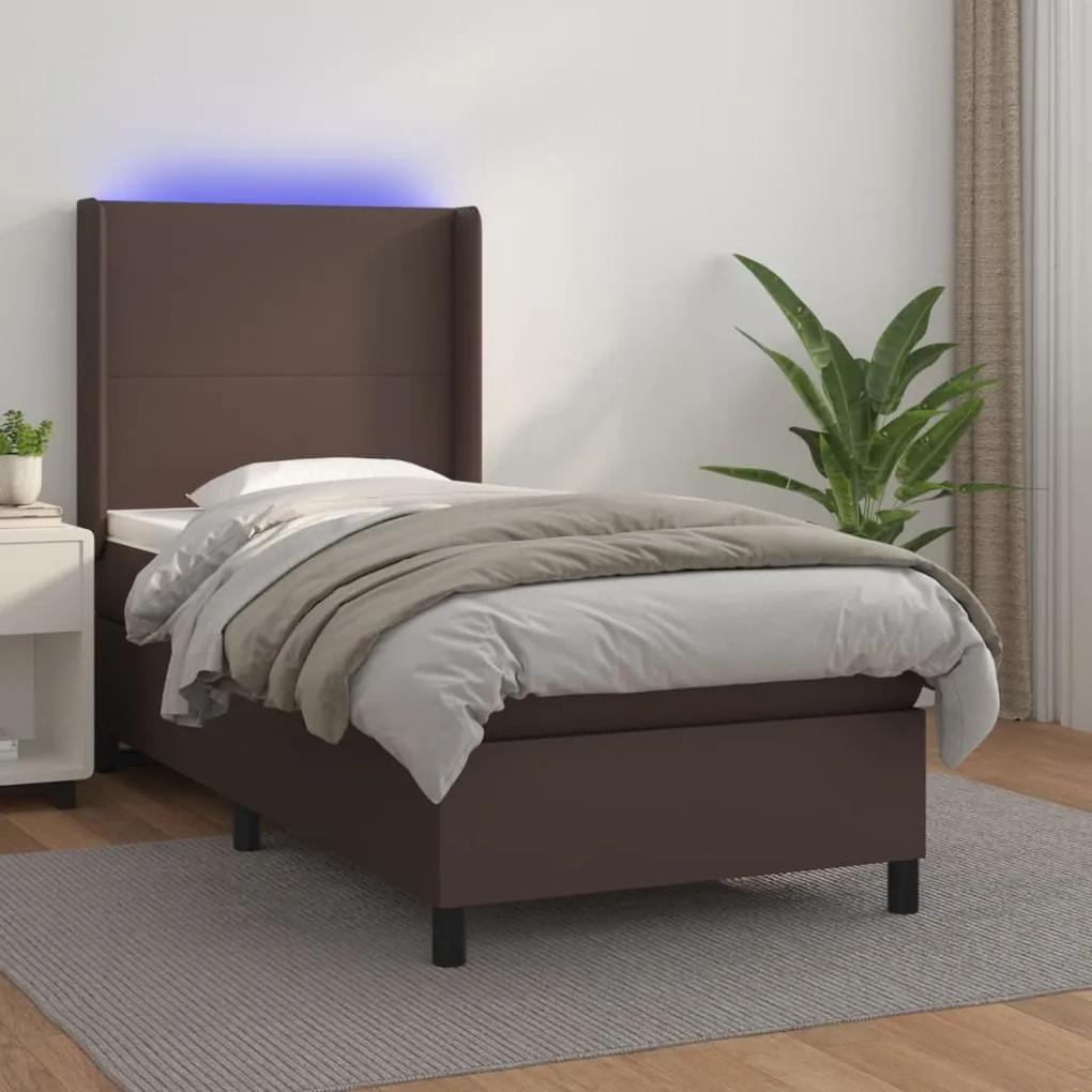 vidaXL Box spring postel s matrací a LED 90x200 cm umělá kůže [3139243] Barva: Černá