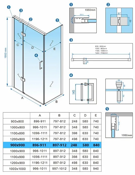 BPS-koupelny Čtvercový sprchový kout HYD-SK01C 90x90 chrom/transparent - bez vaničky