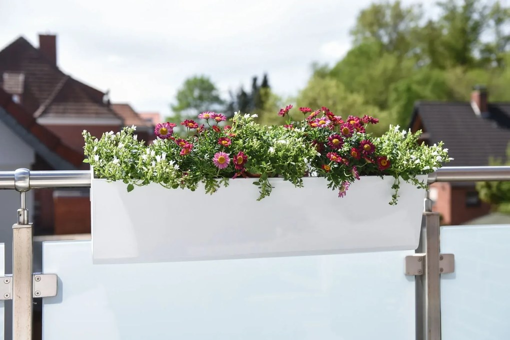 Balkonový truhlík BALKONA CLASSICO, plast, šířka 80 cm, bílý lesk