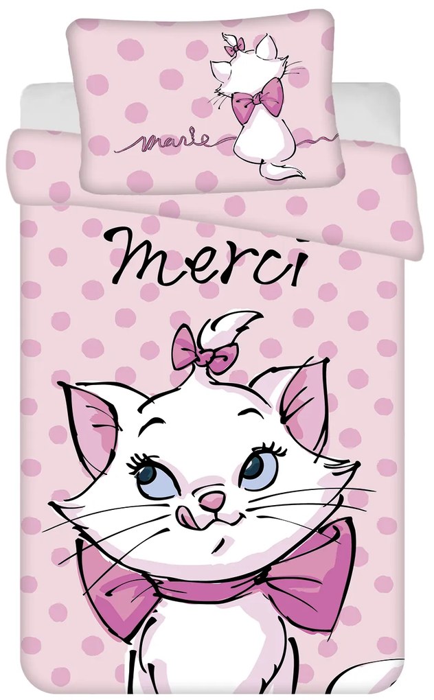 Jerry Fabrics Bavlněné povlečení 100x135 Marie Cat Merci růžový povlak na polštář 40x60 JF24