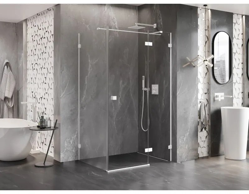 Mexen Lunar T, pravostranný výklopný sprchový kout 125 x 100 cm, 8mm čiré sklo, bílý profil, 834T-125-100-20-00-P