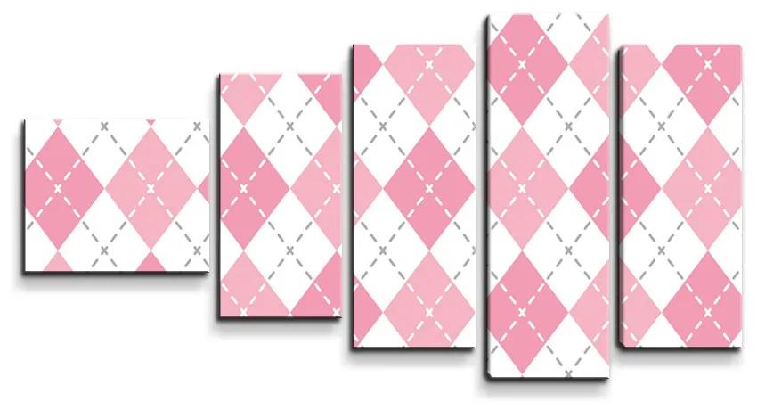 Sablio Obraz - 5-dílný Růžové a bílé kosočtverečky - 100x60 cm