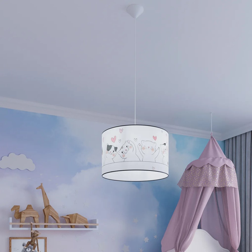 Dětské závěsné svítidlo Cat, 1x plastové stínítko se vzorem, (fi 30cm)