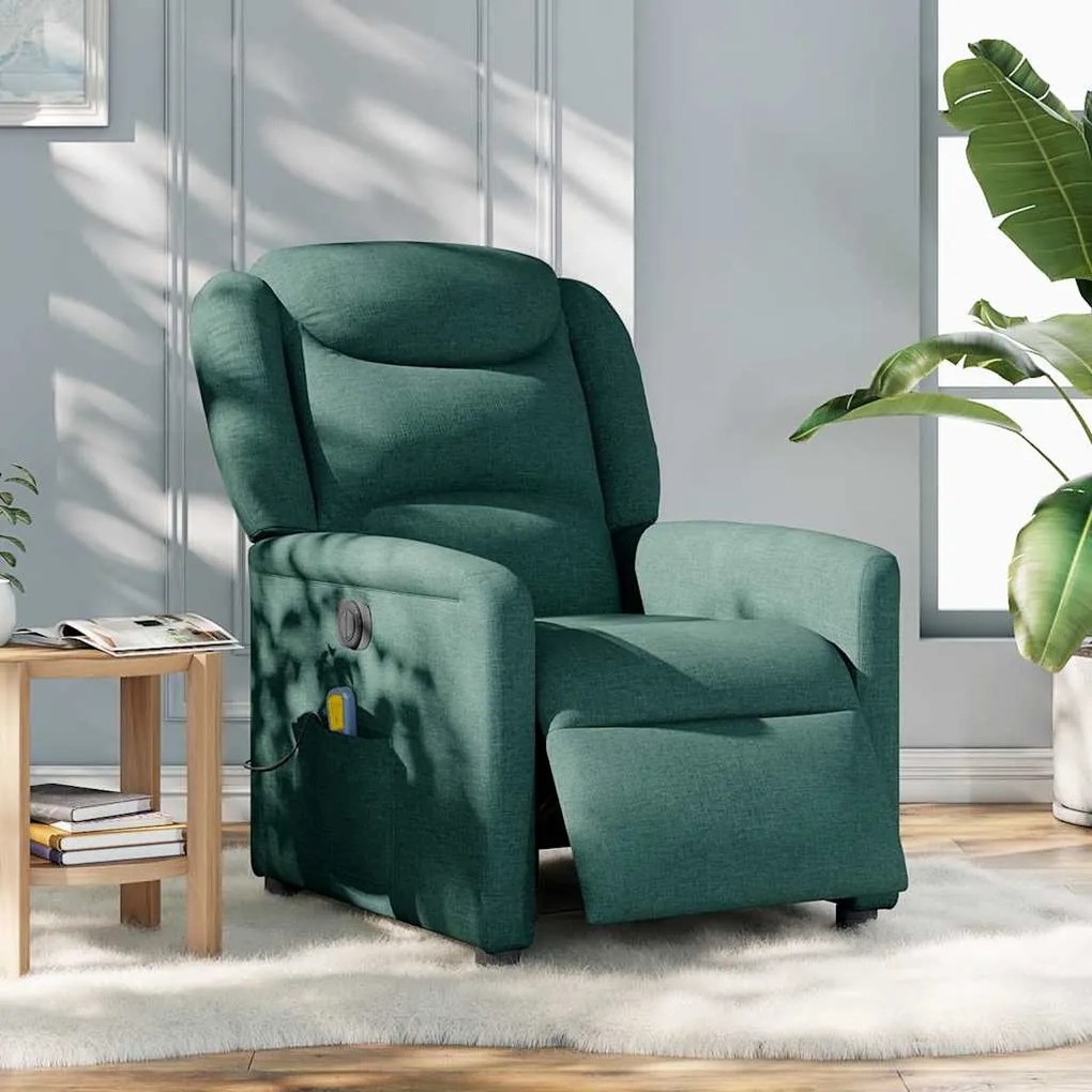 Elektrické masážní polohovací křeslo tmavě zelené textil 3303190