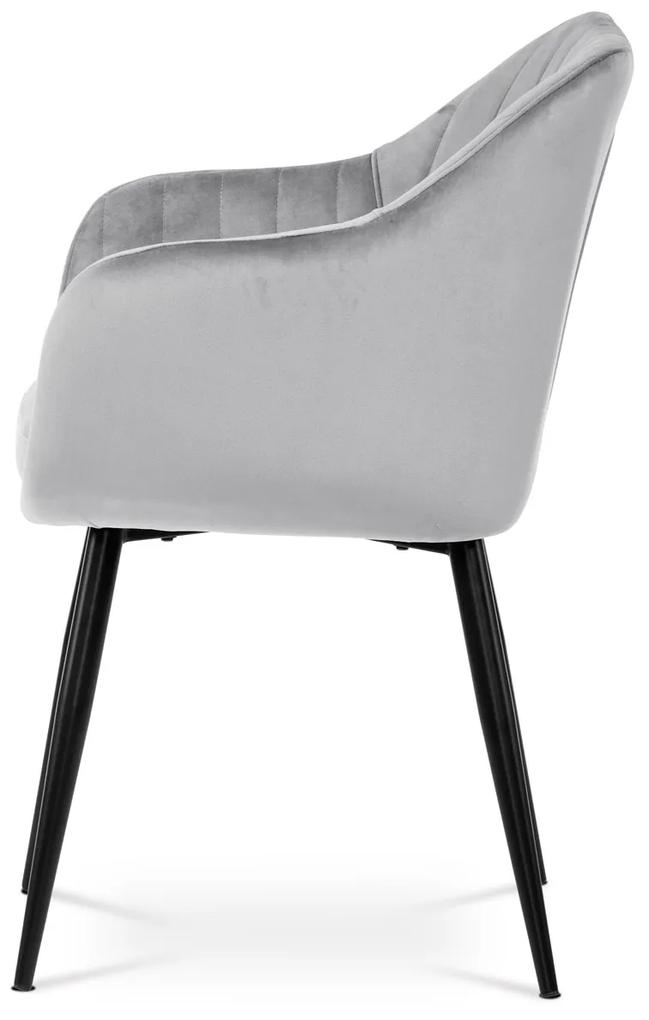 AUTRONIC Jídelní židle, potah stříbrná matná sametová látka, kovové nohy, černý matný lak