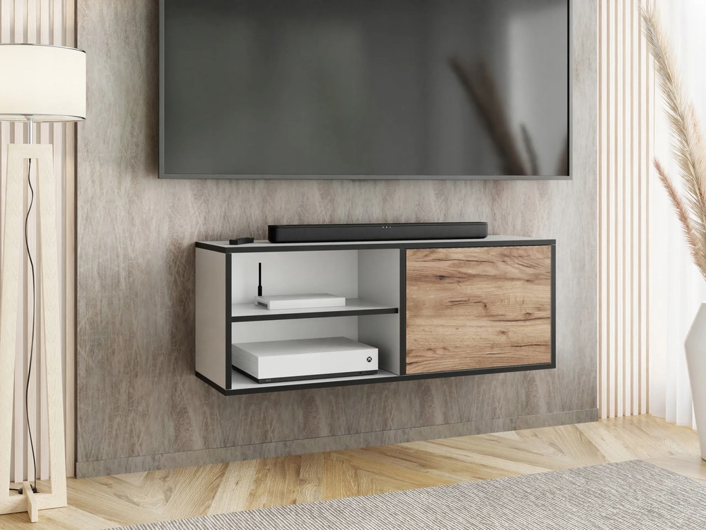 TV skříňka EDI 2 bílý + dub Craft zlatý otevřená TV skříňka s policí