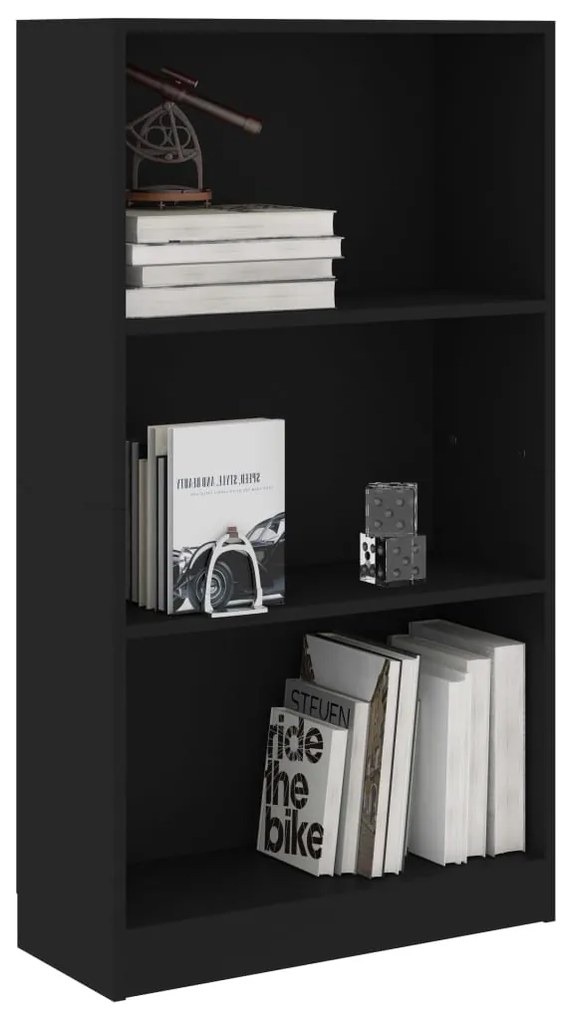 3patrová knihovna černá 60 x 24 x 109 cm kompozitní dřevo
