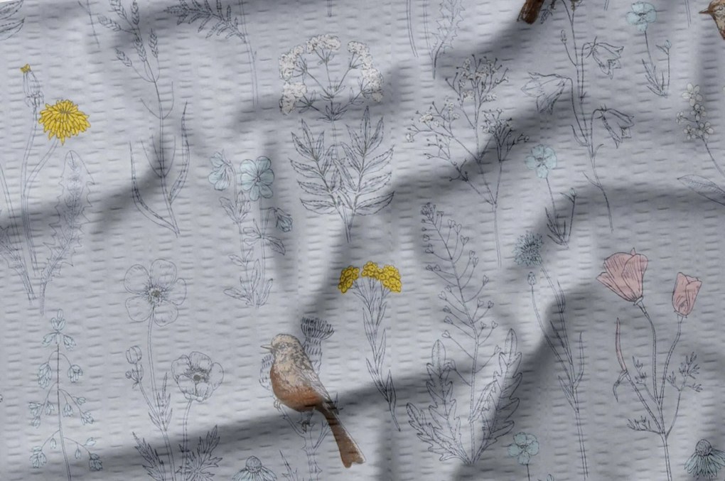 Krepový povlak na polštář Ptáčci v kvítí - světle modrý Velikost: 40 x 40