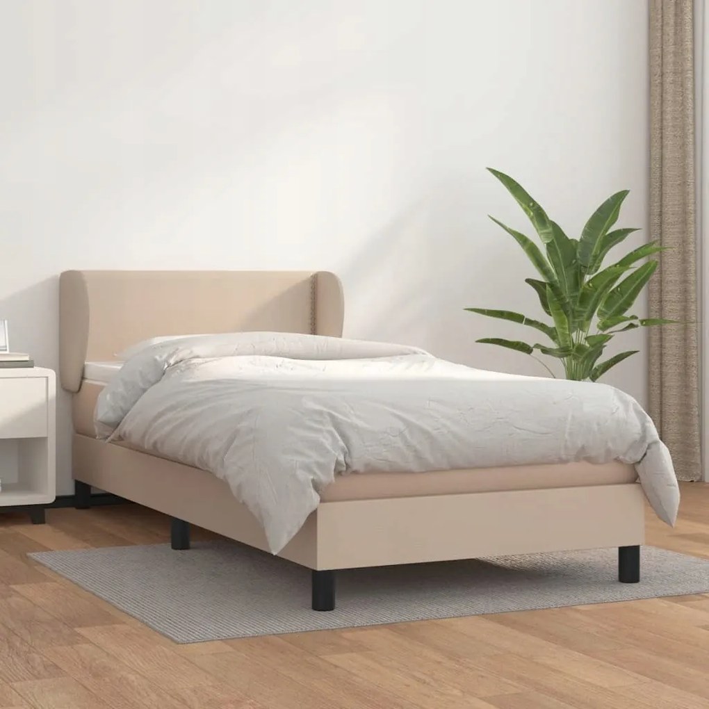 Box Spring Postel S Matrací Umělá Kůže Cappuccino Hladké s hřebíky 90 x 2