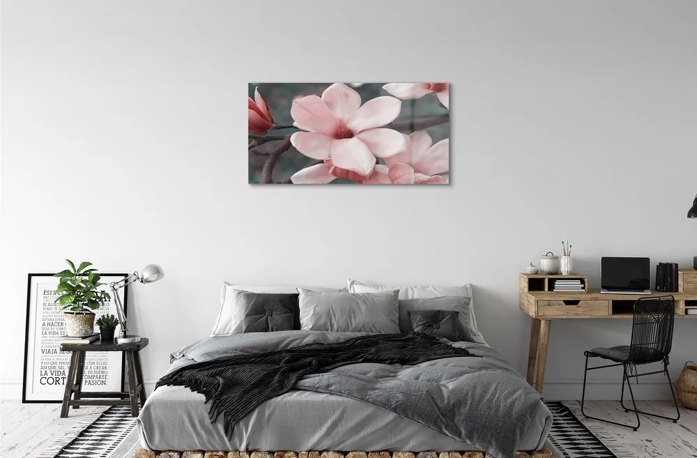 Obraz na skle růžové květy 125x50 cm