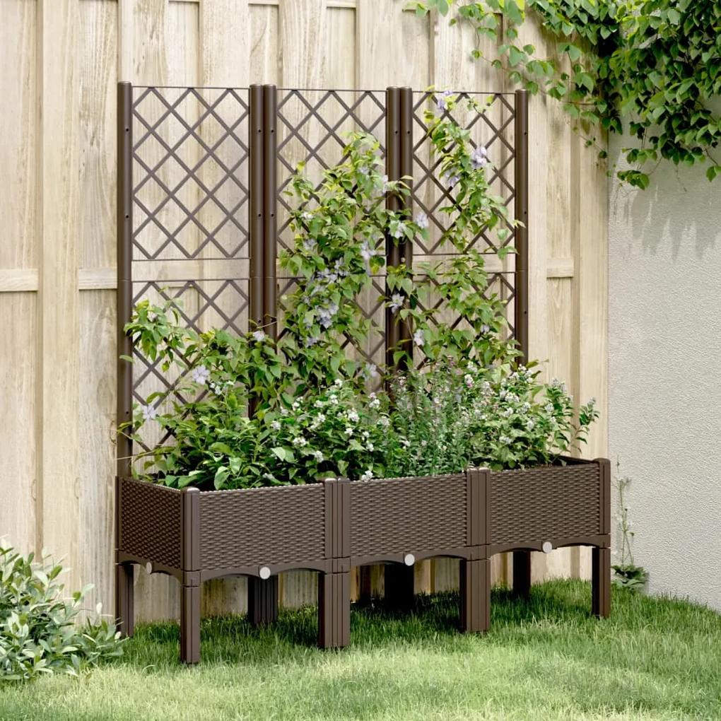 vidaXL Zahradní truhlík s treláží hnědý 120 x 40 x 142 cm PP