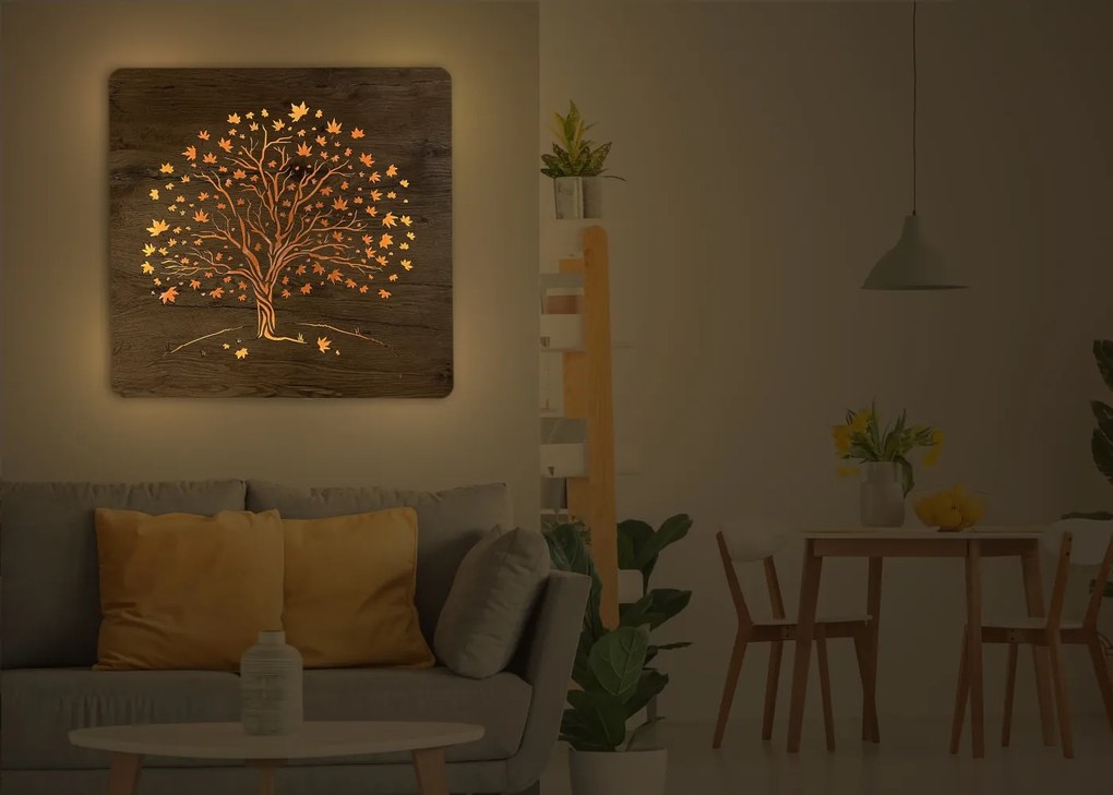 Li-Go "Javor" světelný obraz s baterií 62x62cm varianta: ovládání na obraze včetně dálkového ovladače, provedení: dub světlý