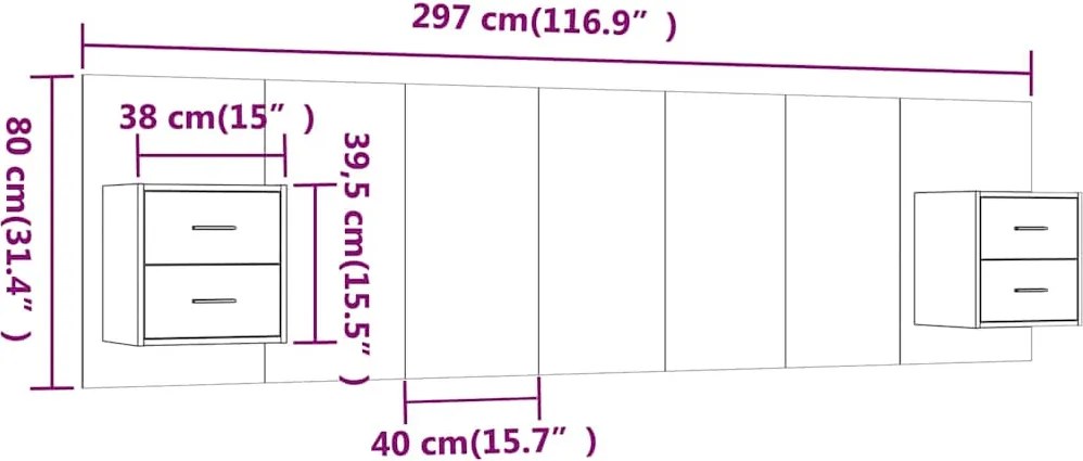 Čelo postele se skříňkami betonově šedé kompozitní dřevo 3115735