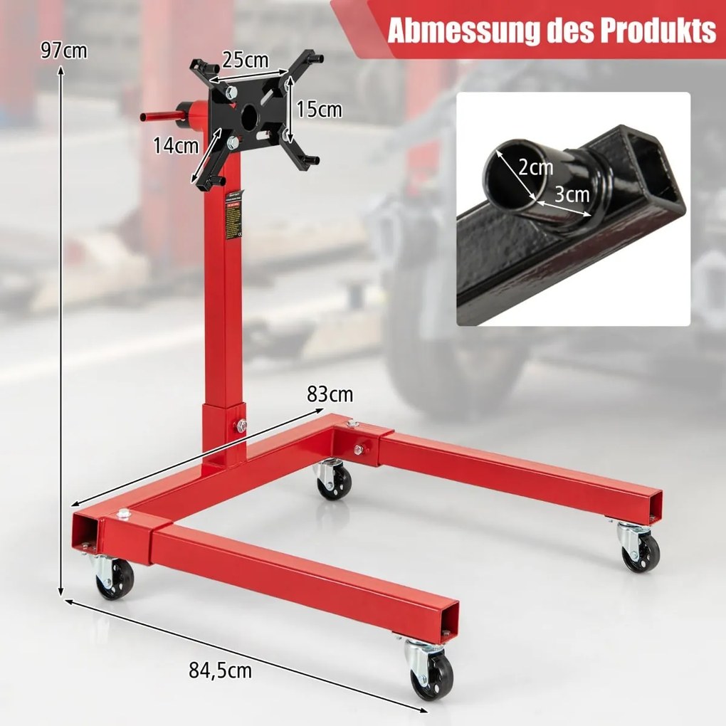 Costway Stojan motoru 680 kg zdvih motoru otočný o 360° se 4 nastavitelnými