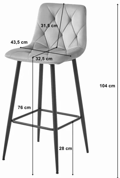 Set tří barových židlí NADO sametové stříbrné (černé nohy) 3 ks