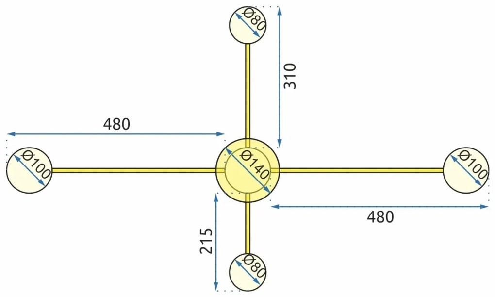 Stropní svítidlo Elegant Four LED zlaté